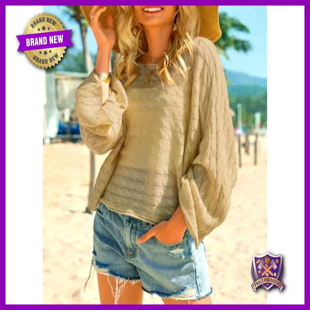 Swim | Crochet Beach Cover Up Off Shoulder Long Sleeve Boho Sheer ...